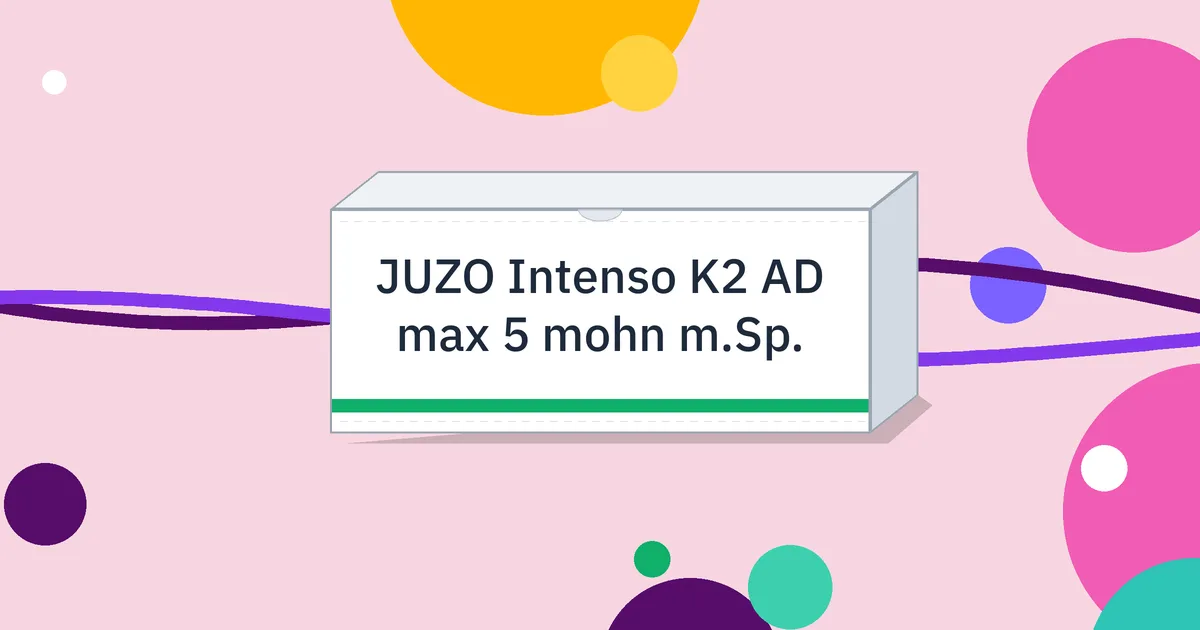 Symbolbild: Packung mit der Aufschrift JUZO Intenso K2 AD max 5 mohn m.Sp. (PZN 18609434) – Verfügbarkeit und Bezug in Apotheken in Frankfurt am Main