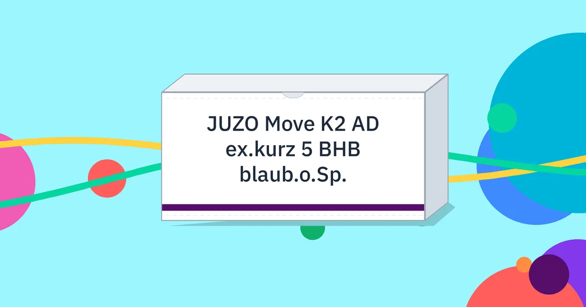 Symbolbild: Packung mit der Aufschrift JUZO Move K2 AD ex.kurz 5 BHB blaub.o.Sp. (PZN 18542612) – Verfügbarkeit und Bezug in Apotheken in Frankfurt am Main