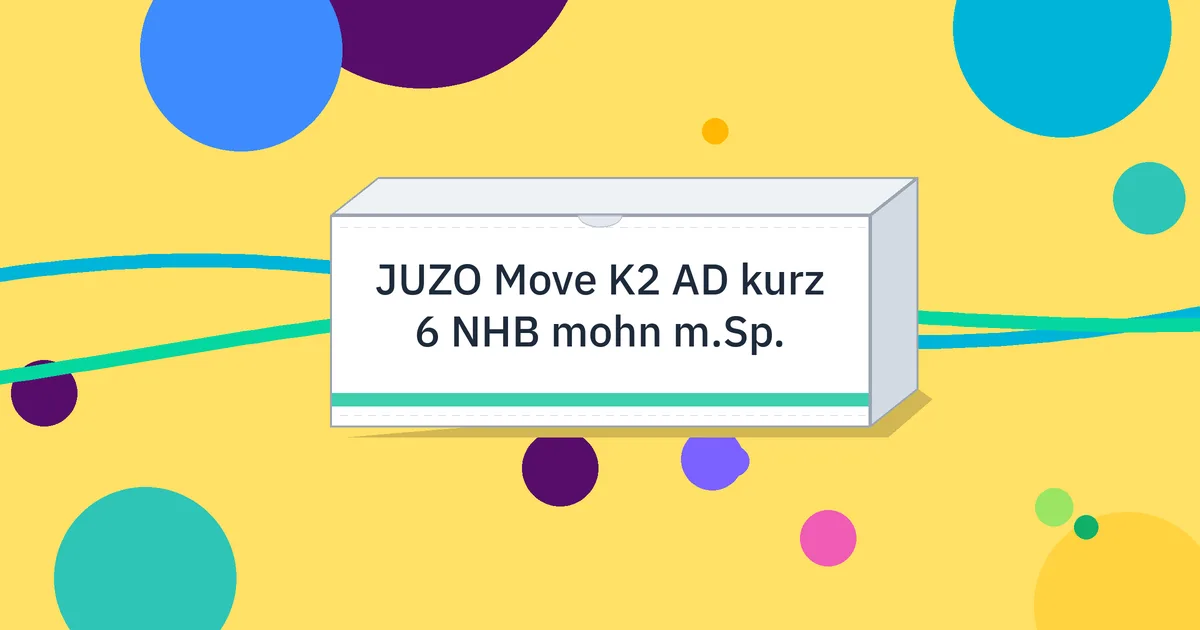 Symbolbild: Packung mit der Aufschrift JUZO Move K2 AD kurz 6 NHB mohn m.Sp. (PZN 18540493) – Verfügbarkeit und Bezug in Apotheken in Frankfurt am Main