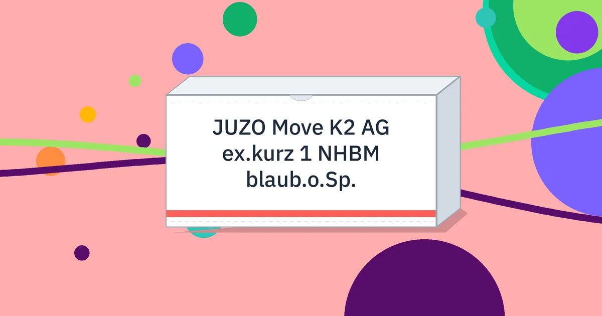 Symbolbild: Packung mit der Aufschrift JUZO Move K2 AG ex.kurz 1 NHBM blaub.o.Sp. (PZN 18564743) – Verfügbarkeit und Bezug in Apotheken in Frankfurt am Main