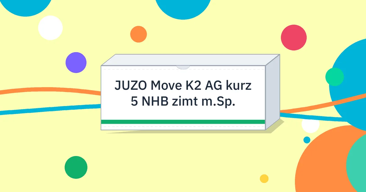 Symbolbild: Packung mit der Aufschrift JUZO Move K2 AG kurz 5 NHB zimt m.Sp. (PZN 18527713) – Verfügbarkeit und Bezug in Apotheken in Frankfurt am Main