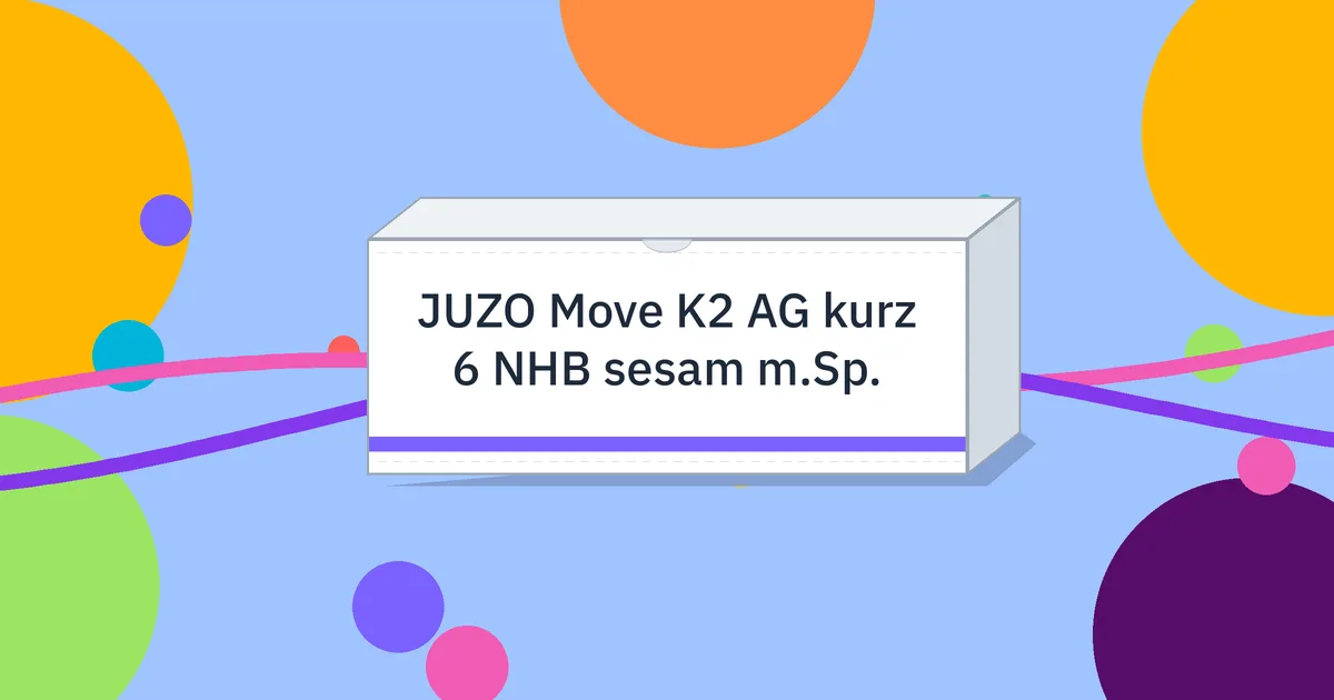 Symbolbild: Packung mit der Aufschrift JUZO Move K2 AG kurz 6 NHB sesam m.Sp. (PZN 18527819) – Verfügbarkeit und Bezug in Apotheken in Frankfurt am Main