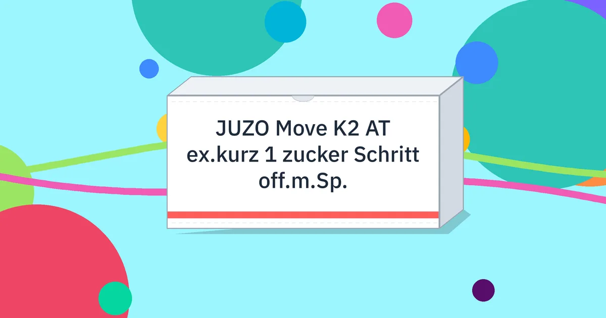Symbolbild: Packung mit der Aufschrift JUZO Move K2 AT ex.kurz 1 zucker Schritt off.m.Sp. (PZN 20671015) – Verfügbarkeit und Bezug in Apotheken in Frankfurt am Main