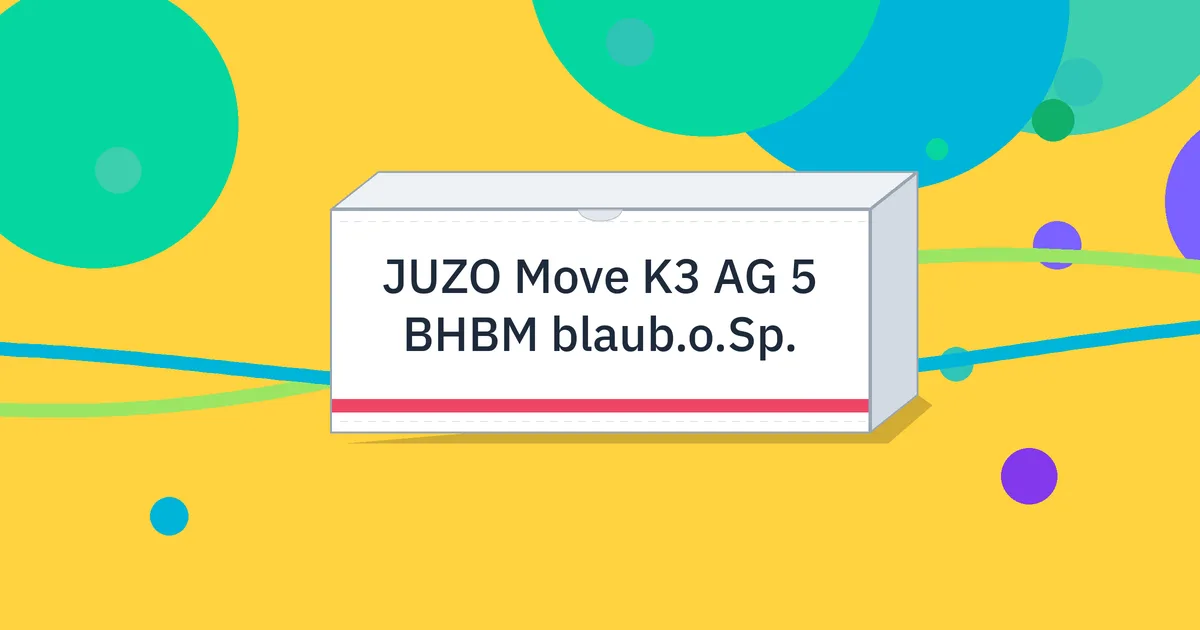 Symbolbild: Packung mit der Aufschrift JUZO Move K3 AG 5 BHBM blaub.o.Sp. (PZN 18589909) – Verfügbarkeit und Bezug in Apotheken in Frankfurt am Main