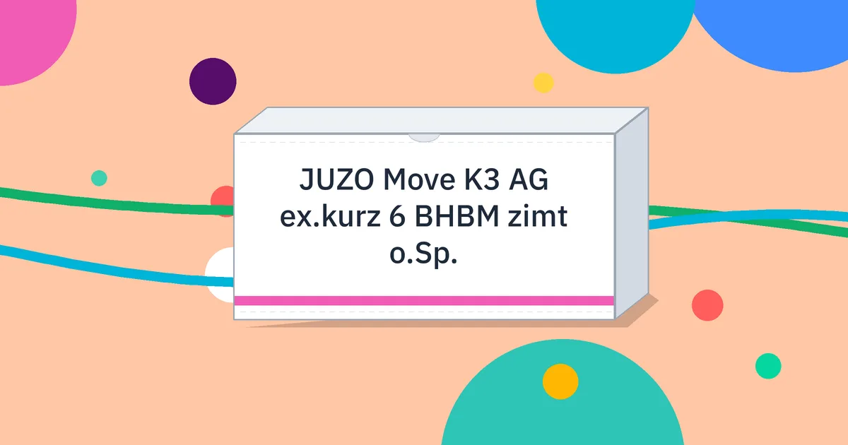 Symbolbild: Packung mit der Aufschrift JUZO Move K3 AG ex.kurz 6 BHBM zimt o.Sp. (PZN 18586012) – Verfügbarkeit und Bezug in Apotheken in Frankfurt am Main