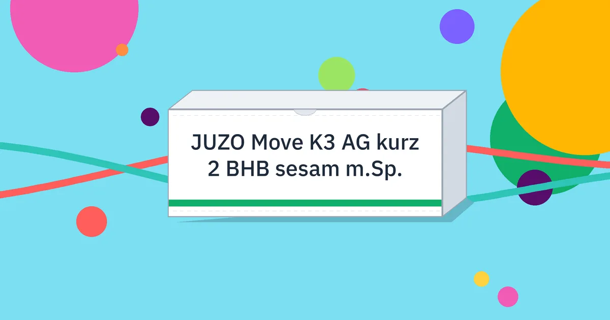 Symbolbild: Packung mit der Aufschrift JUZO Move K3 AG kurz 2 BHB sesam m.Sp. (PZN 18579621) – Verfügbarkeit und Bezug in Apotheken in Frankfurt am Main