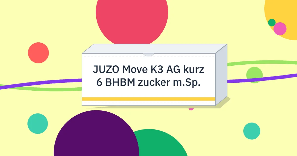Symbolbild: Packung mit der Aufschrift JUZO Move K3 AG kurz 6 BHBM zucker m.Sp. (PZN 18579986) – Verfügbarkeit und Bezug in Apotheken in Frankfurt am Main