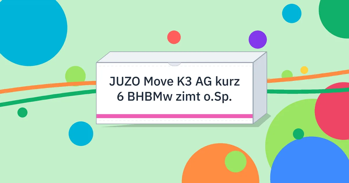 Symbolbild: Packung mit der Aufschrift JUZO Move K3 AG kurz 6 BHBMw zimt o.Sp. (PZN 18582244) – Verfügbarkeit und Bezug in Apotheken in Frankfurt am Main