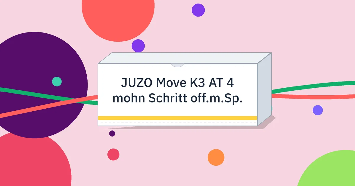 Symbolbild: Packung mit der Aufschrift JUZO Move K3 AT 4 mohn Schritt off.m.Sp. (PZN 20677650) – Verfügbarkeit und Bezug in Apotheken in Frankfurt am Main