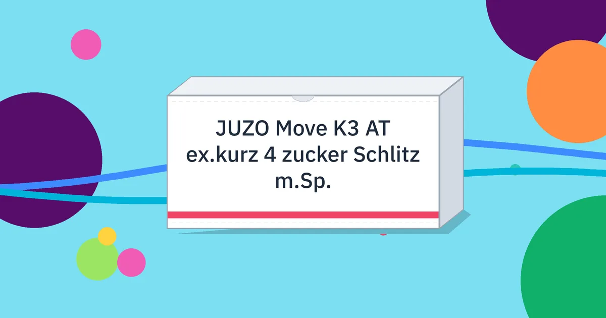 Symbolbild: Packung mit der Aufschrift JUZO Move K3 AT ex.kurz 4 zucker Schlitz m.Sp. (PZN 20680853) – Verfügbarkeit und Bezug in Apotheken in Frankfurt am Main
