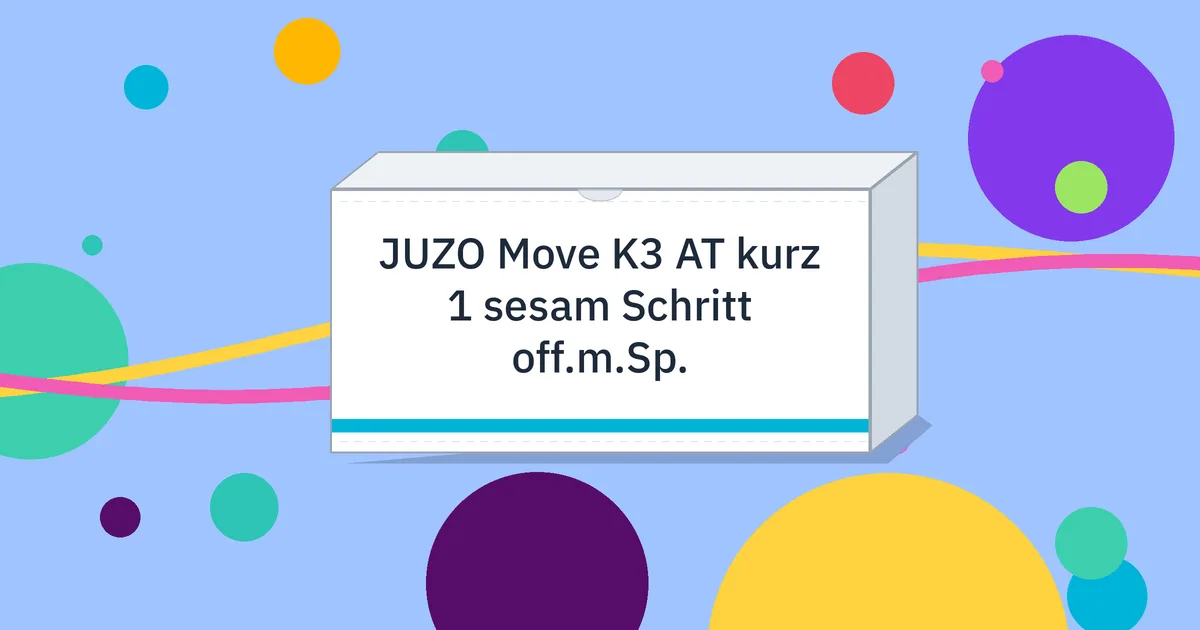Symbolbild: Packung mit der Aufschrift JUZO Move K3 AT kurz 1 sesam Schritt off.m.Sp. (PZN 20683604) – Verfügbarkeit und Bezug in Apotheken in Frankfurt am Main