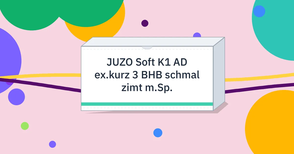 Symbolbild: Packung mit der Aufschrift JUZO Soft K1 AD ex.kurz 3 BHB schmal zimt m.Sp. (PZN 15462255) – Verfügbarkeit und Bezug in Apotheken in Frankfurt am Main
