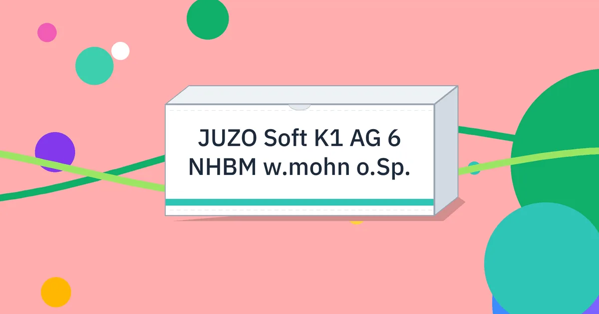 Symbolbild: Packung mit der Aufschrift JUZO Soft K1 AG 6 NHBM w.mohn o.Sp. (PZN 14999013) – Verfügbarkeit und Bezug in Apotheken in Frankfurt am Main