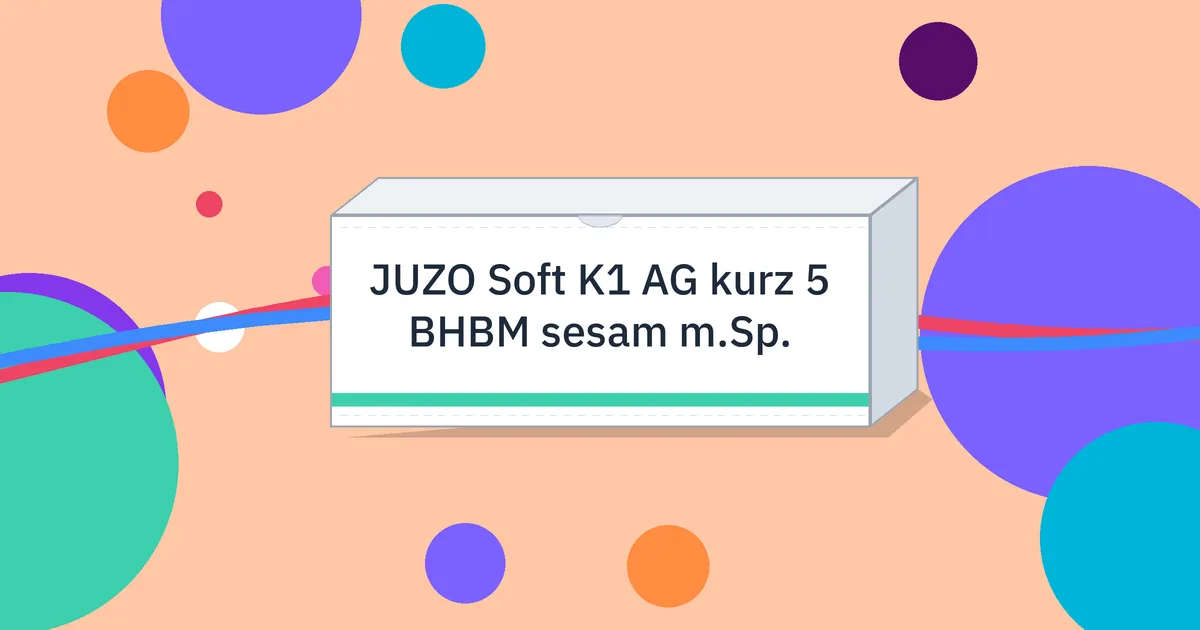 Symbolbild: Packung mit der Aufschrift JUZO Soft K1 AG kurz 5 BHBM sesam m.Sp. (PZN 14855656) – Verfügbarkeit und Bezug in Apotheken in Frankfurt am Main
