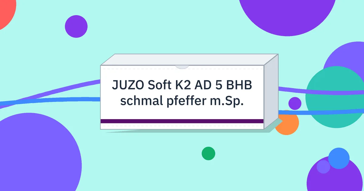 Symbolbild: Packung mit der Aufschrift JUZO Soft K2 AD 5 BHB schmal pfeffer m.Sp. (PZN 15464952) – Verfügbarkeit und Bezug in Apotheken in Frankfurt am Main
