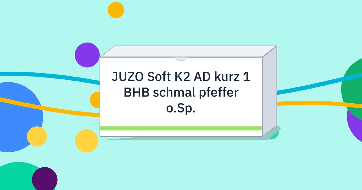 Symbolbild: Packung mit der Aufschrift JUZO Soft K2 AD kurz 1 BHB schmal pfeffer o.Sp. (PZN 15467494) – Verfügbarkeit und Bezug in Apotheken in Frankfurt am Main