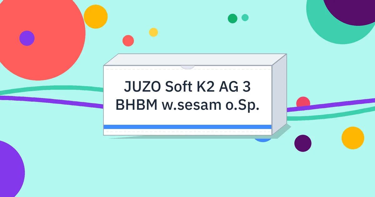 Symbolbild: Packung mit der Aufschrift JUZO Soft K2 AG 3 BHBM w.sesam o.Sp. (PZN 14868765) – Verfügbarkeit und Bezug in Apotheken in Frankfurt am Main