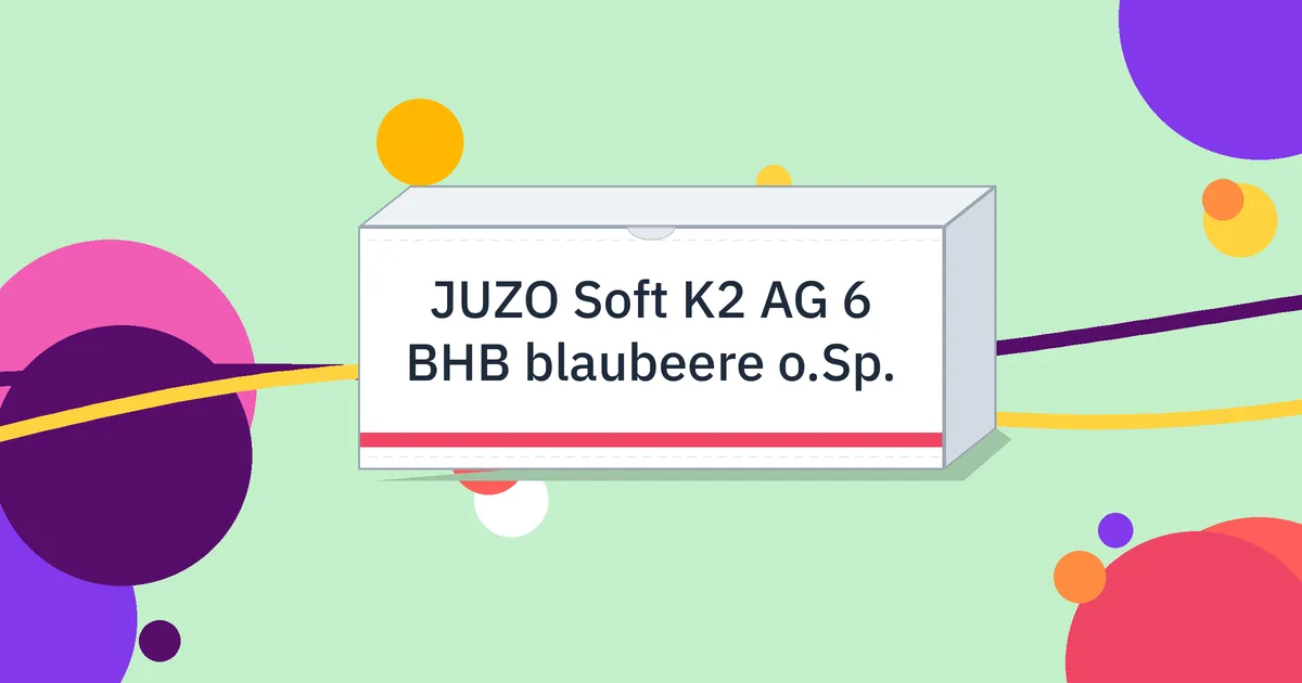 Symbolbild: Packung mit der Aufschrift JUZO Soft K2 AG 6 BHB blaubeere o.Sp. (PZN 14825632) – Verfügbarkeit und Bezug in Apotheken in Frankfurt am Main