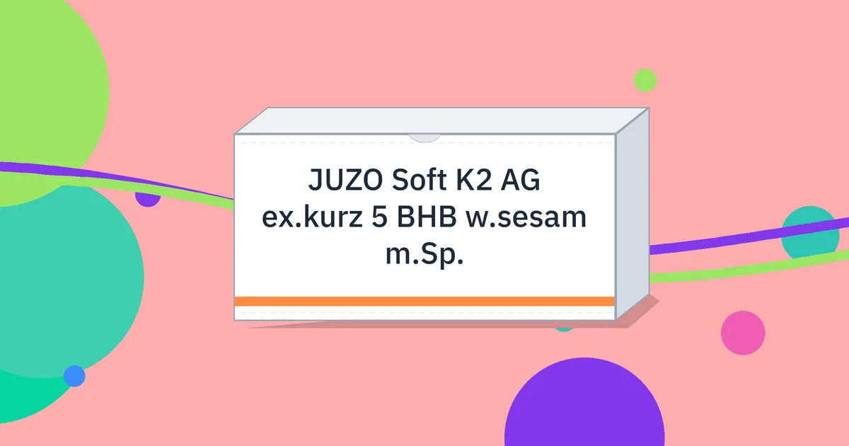 Symbolbild: Packung mit der Aufschrift JUZO Soft K2 AG ex.kurz 5 BHB w.sesam m.Sp. (PZN 14843363) – Verfügbarkeit und Bezug in Apotheken in Frankfurt am Main
