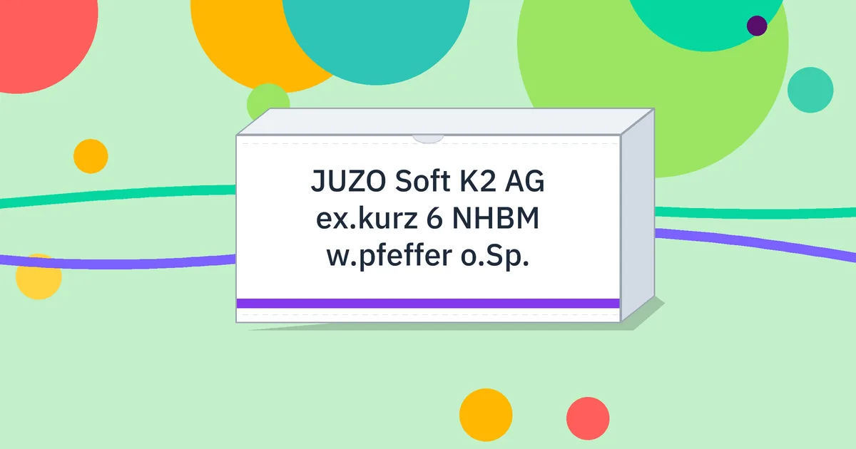 Symbolbild: Packung mit der Aufschrift JUZO Soft K2 AG ex.kurz 6 NHBM w.pfeffer o.Sp. (PZN 15023136) – Verfügbarkeit und Bezug in Apotheken in Frankfurt am Main