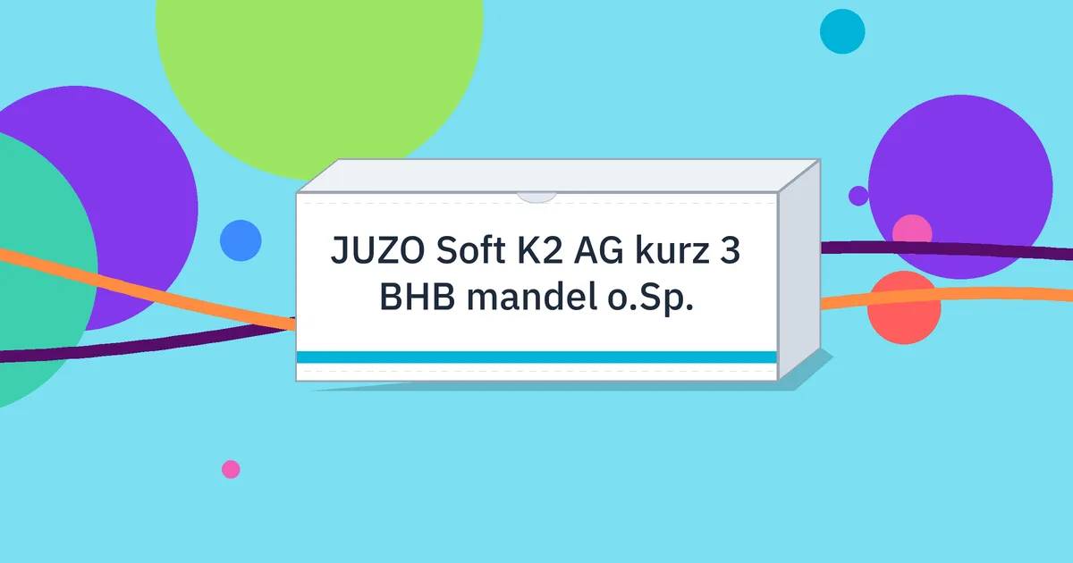 Symbolbild: Packung mit der Aufschrift JUZO Soft K2 AG kurz 3 BHB mandel o.Sp. (PZN 14827016) – Verfügbarkeit und Bezug in Apotheken in Frankfurt am Main