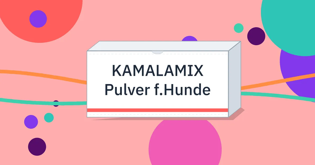 Symbolbild: Packung mit der Aufschrift KAMALAMIX Pulver f.Hunde (PZN 16906760) – Verfügbarkeit und Bezug in Apotheken in Frankfurt am Main