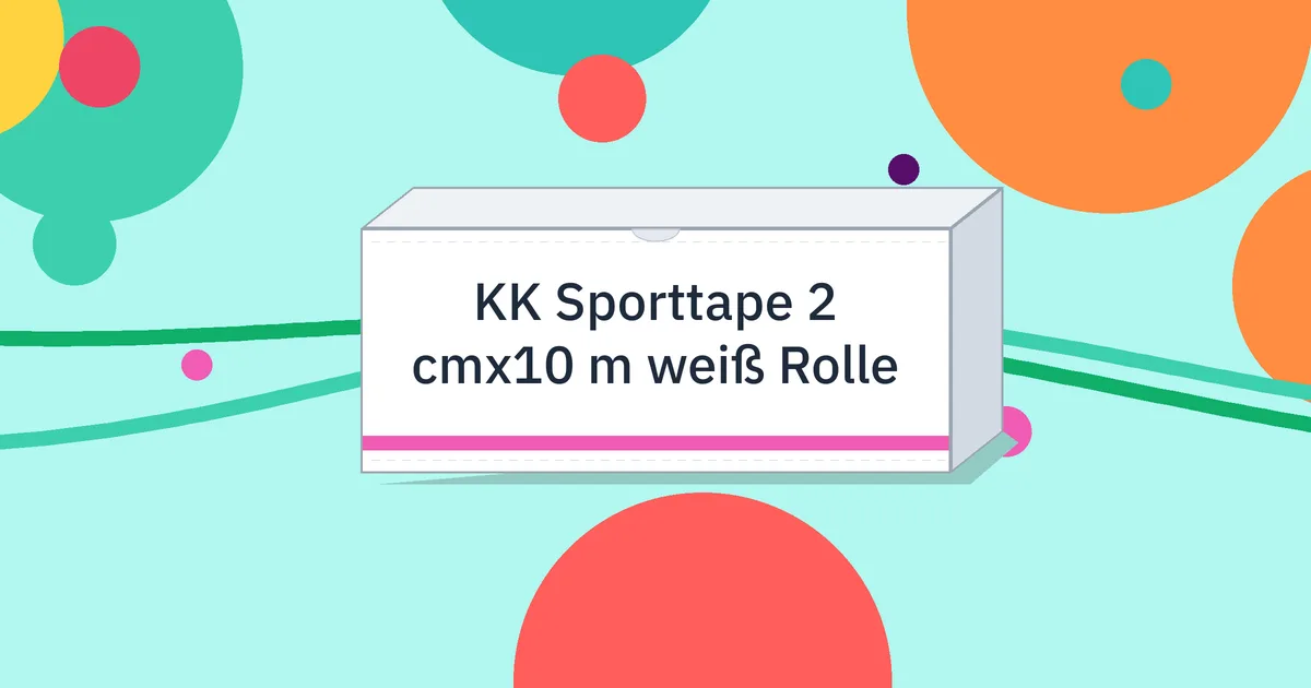 Symbolbild: Packung mit der Aufschrift KK Sporttape 2 cmx10 m weiß Rolle (PZN 14242563) – Verfügbarkeit und Bezug in Apotheken in Frankfurt am Main