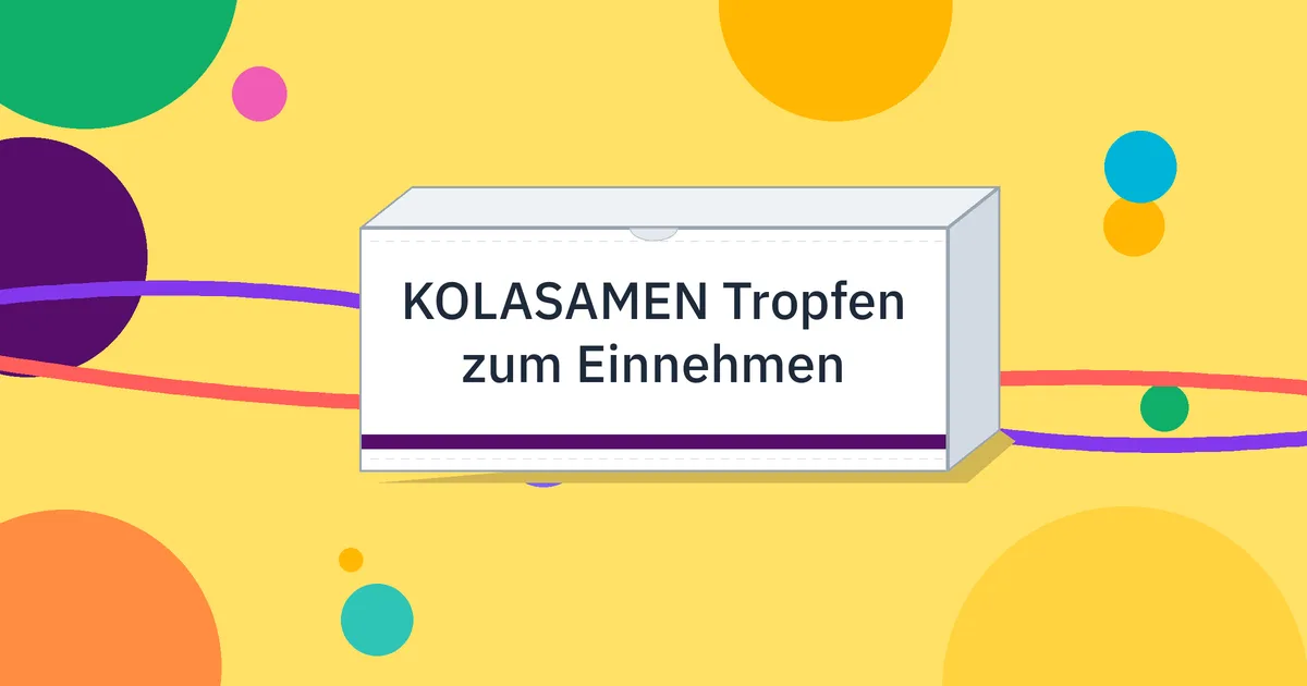Symbolbild: Packung mit der Aufschrift KOLASAMEN Tropfen zum Einnehmen (PZN 11866843) – Verfügbarkeit und Bezug in Apotheken in Frankfurt am Main