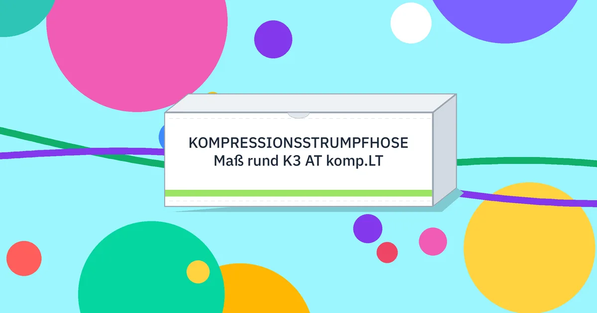 Symbolbild: Packung mit der Aufschrift KOMPRESSIONSSTRUMPFHOSE Maß rund K3 AT komp.LT (PZN 19998030) – Verfügbarkeit und Bezug in Apotheken in Frankfurt am Main