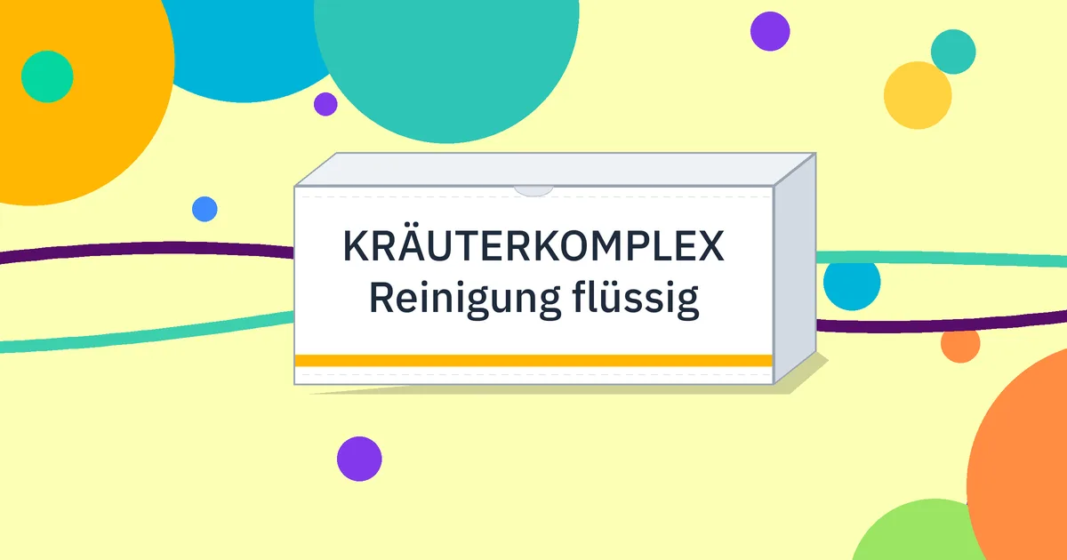 Symbolbild: Packung mit der Aufschrift KRÄUTERKOMPLEX Reinigung flüssig (PZN 10300306) – Verfügbarkeit und Bezug in Apotheken in Frankfurt am Main