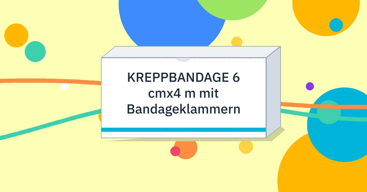 Symbolbild: Packung mit der Aufschrift KREPPBANDAGE 6 cmx4 m mit Bandageklammern (PZN 11025664) – Verfügbarkeit und Bezug in Apotheken in Frankfurt am Main