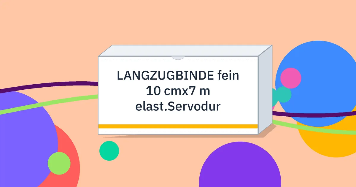 Symbolbild: Packung mit der Aufschrift LANGZUGBINDE fein 10 cmx7 m elast.Servodur (PZN 04762646) – Verfügbarkeit und Bezug in Apotheken in Frankfurt am Main