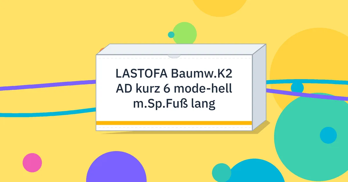 Symbolbild: Packung mit der Aufschrift LASTOFA Baumw.K2 AD kurz 6 mode-hell m.Sp.Fuß lang (PZN 01945228) – Verfügbarkeit und Bezug in Apotheken in Frankfurt am Main
