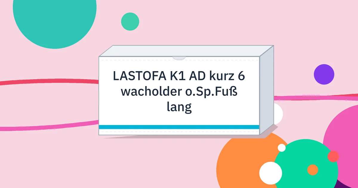 Symbolbild: Packung mit der Aufschrift LASTOFA K1 AD kurz 6 wacholder o.Sp.Fuß lang (PZN 14146894) – Verfügbarkeit und Bezug in Apotheken in Frankfurt am Main