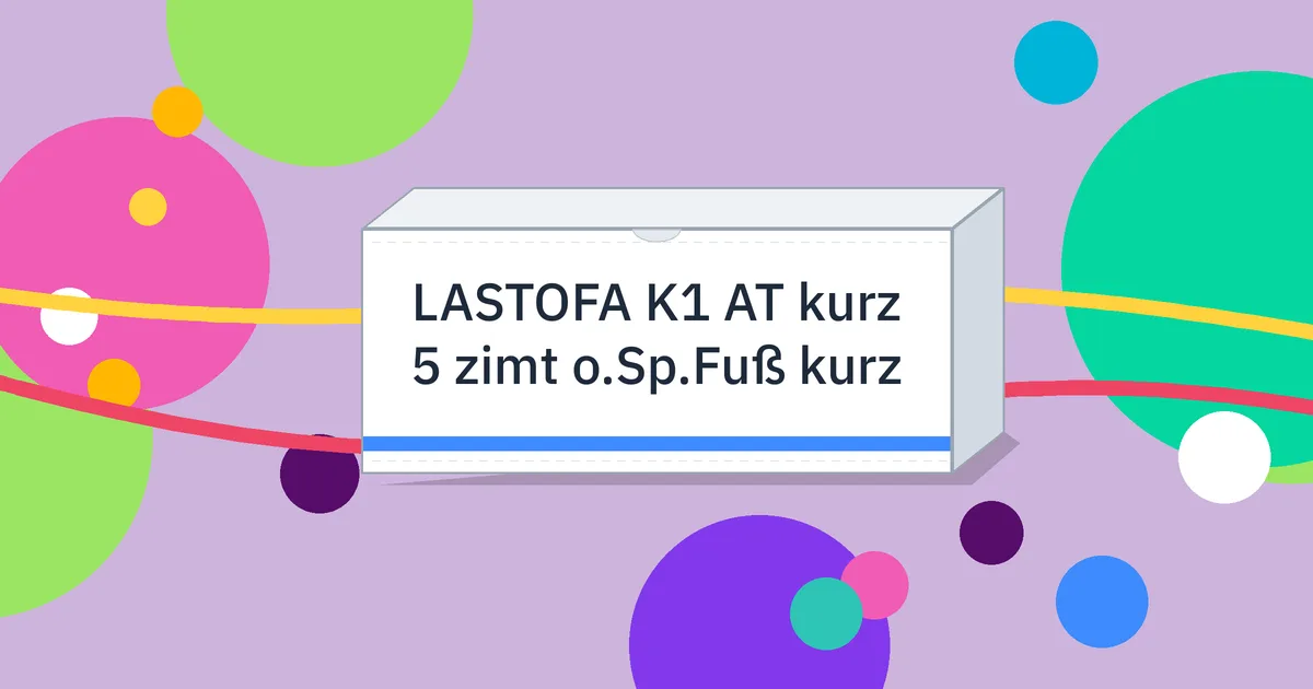 Symbolbild: Packung mit der Aufschrift LASTOFA K1 AT kurz 5 zimt o.Sp.Fuß kurz (PZN 13796590) – Verfügbarkeit und Bezug in Apotheken in Frankfurt am Main