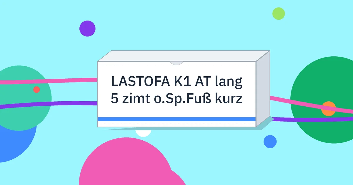 Symbolbild: Packung mit der Aufschrift LASTOFA K1 AT lang 5 zimt o.Sp.Fuß kurz (PZN 13796561) – Verfügbarkeit und Bezug in Apotheken in Frankfurt am Main