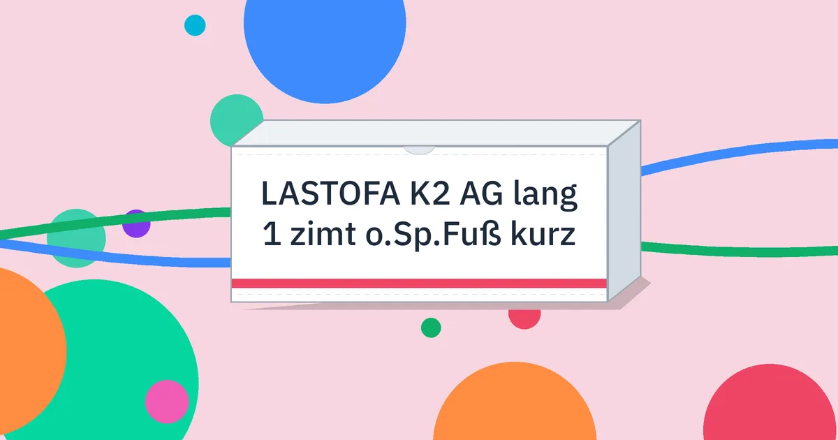 Symbolbild: Packung mit der Aufschrift LASTOFA K2 AG lang 1 zimt o.Sp.Fuß kurz (PZN 13801865) – Verfügbarkeit und Bezug in Apotheken in Frankfurt am Main