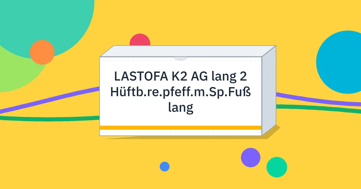 Symbolbild: Packung mit der Aufschrift LASTOFA K2 AG lang 2 Hüftb.re.pfeff.m.Sp.Fuß lang (PZN 13811036) – Verfügbarkeit und Bezug in Apotheken in Frankfurt am Main