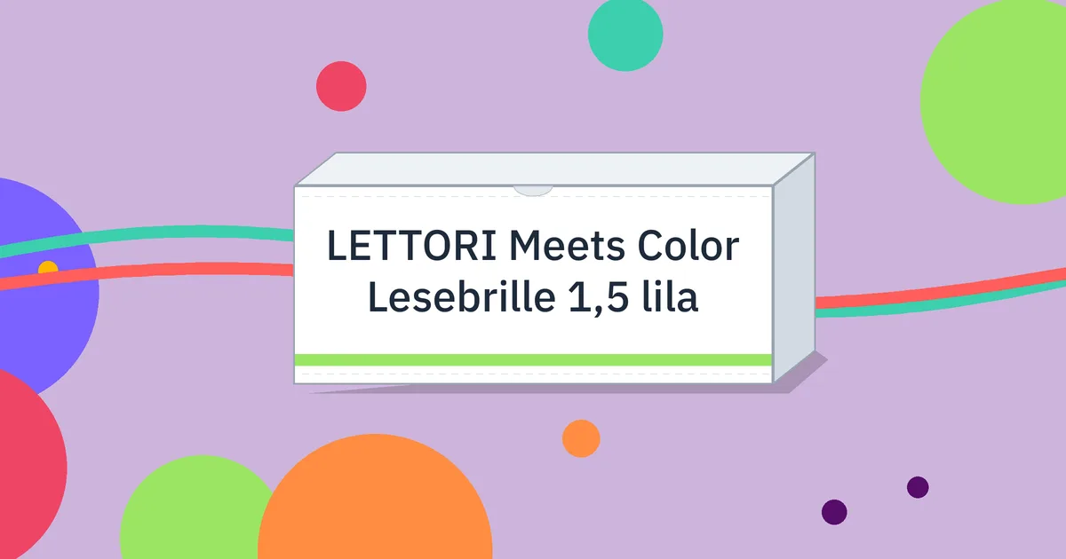 Symbolbild: Packung mit der Aufschrift LETTORI Meets Color Lesebrille 1,5 lila (PZN 11057115) – Verfügbarkeit und Bezug in Apotheken in Frankfurt am Main