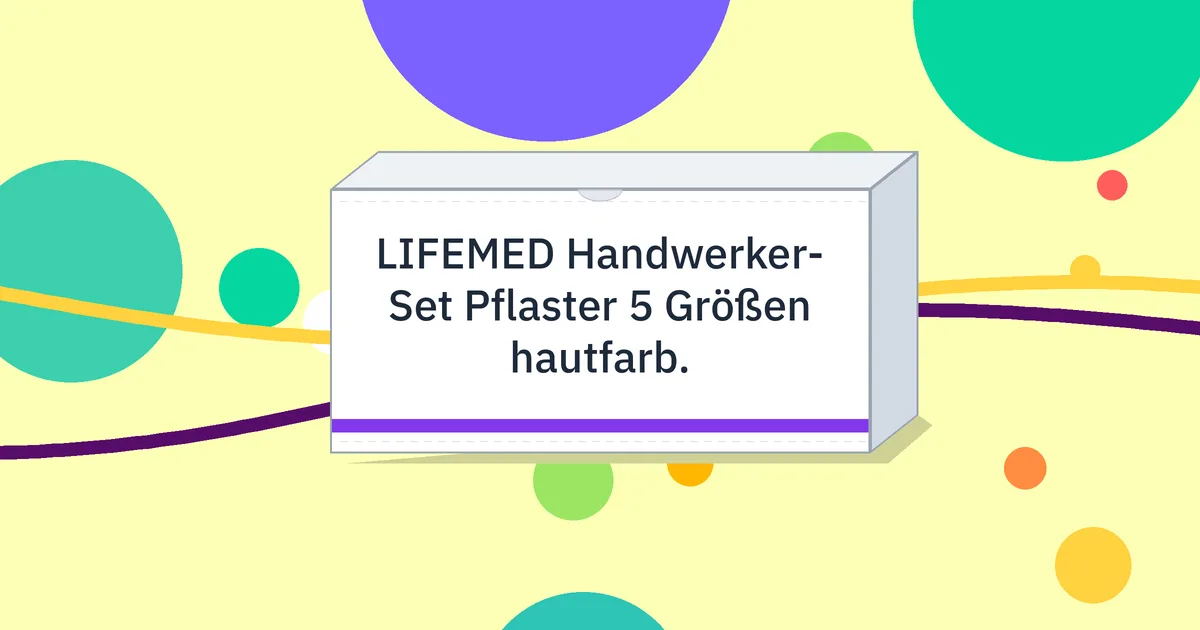 Symbolbild: Packung mit der Aufschrift LIFEMED Handwerker-Set Pflaster 5 Größen hautfarb. (PZN 18098034) – Verfügbarkeit und Bezug in Apotheken in Frankfurt am Main