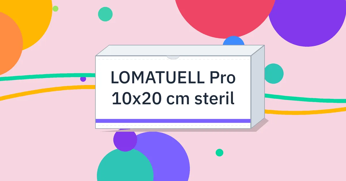 Symbolbild: Packung mit der Aufschrift LOMATUELL Pro 10x20 cm steril (PZN 17414177) – Verfügbarkeit und Bezug in Apotheken in Frankfurt am Main