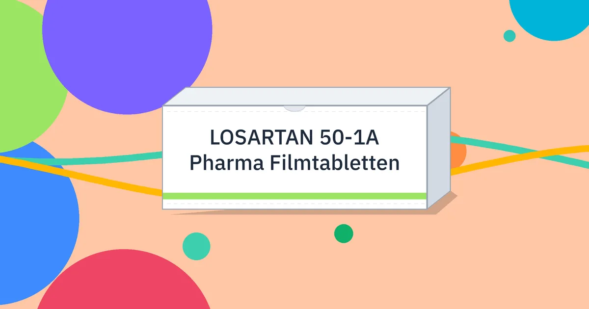 Symbolbild: Packung mit der Aufschrift LOSARTAN 50-1A Pharma Filmtabletten (PZN 05369023) – Verfügbarkeit und Bezug in Apotheken in Frankfurt am Main