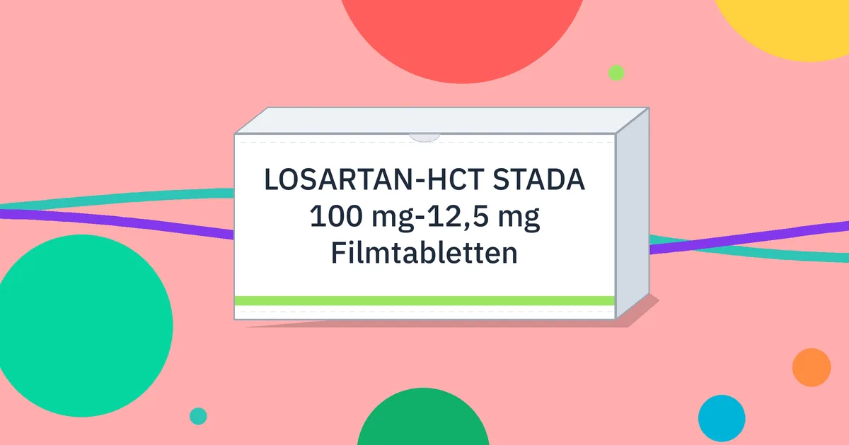 Symbolbild: Packung mit der Aufschrift LOSARTAN-HCT STADA 100 mg-12,5 mg Filmtabletten (PZN 05861758) – Verfügbarkeit und Bezug in Apotheken in Frankfurt am Main
