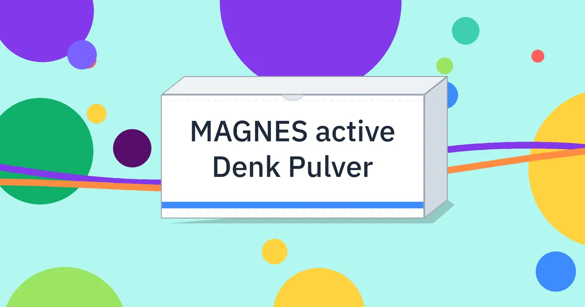 Symbolbild: Packung mit der Aufschrift MAGNES active Denk Pulver (PZN 11190481) – Verfügbarkeit und Bezug in Apotheken in Frankfurt am Main