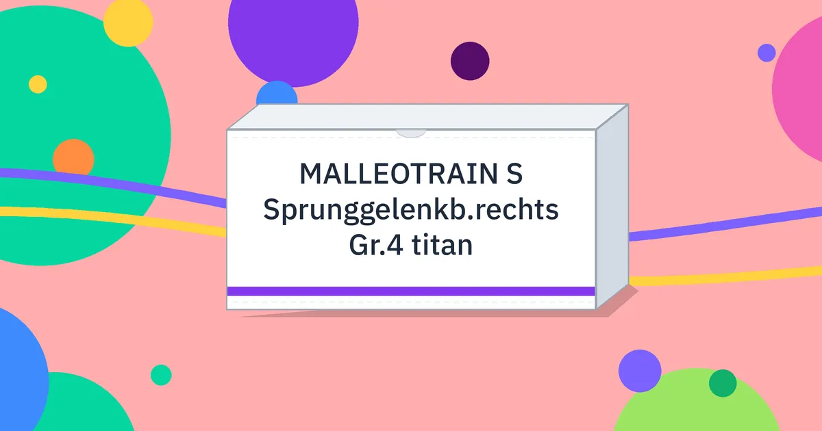 Symbolbild: Packung mit der Aufschrift MALLEOTRAIN S Sprunggelenkb.rechts Gr.4 titan (PZN 10220688) – Verfügbarkeit und Bezug in Apotheken in Frankfurt am Main