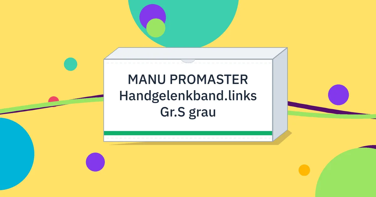 Symbolbild: Packung mit der Aufschrift MANU PROMASTER Handgelenkband.links Gr.S grau (PZN 10927531) – Verfügbarkeit und Bezug in Apotheken in Frankfurt am Main