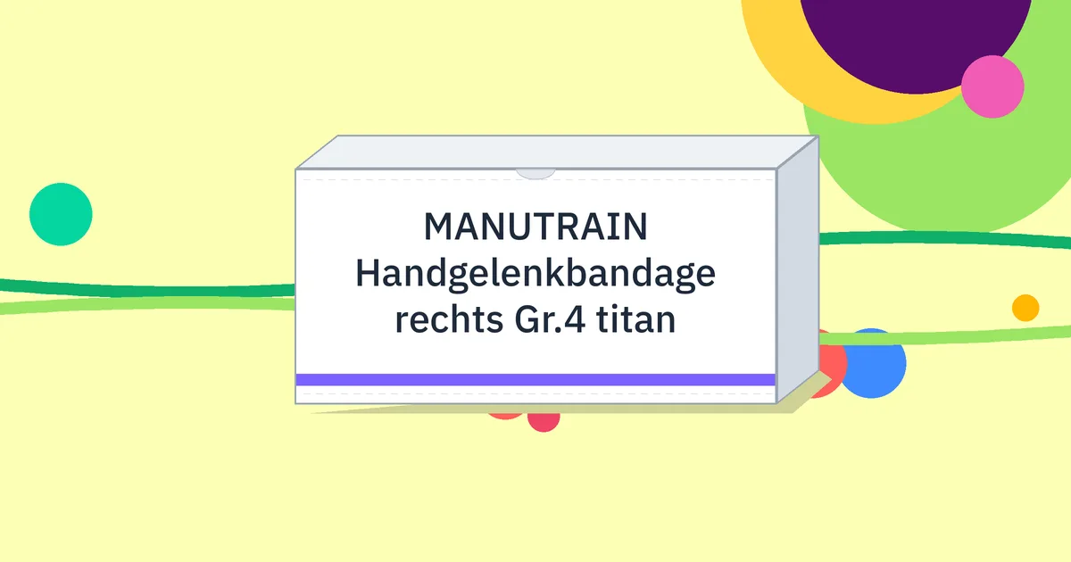 Symbolbild: Packung mit der Aufschrift MANUTRAIN Handgelenkbandage rechts Gr.4 titan (PZN 01285921) – Verfügbarkeit und Bezug in Apotheken in Frankfurt am Main