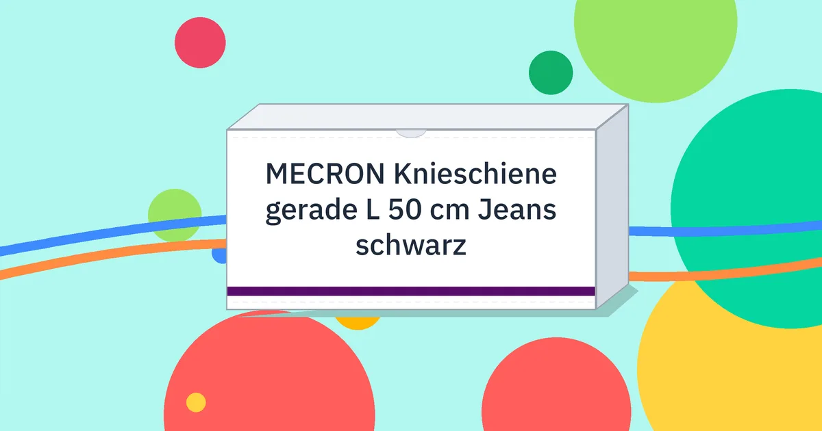 Symbolbild: Packung mit der Aufschrift MECRON Knieschiene gerade L 50 cm Jeans schwarz (PZN 02905461) – Verfügbarkeit und Bezug in Apotheken in Frankfurt am Main