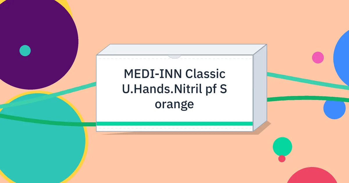Symbolbild: Packung mit der Aufschrift MEDI-INN Classic U.Hands.Nitril pf S orange (PZN 18854292) – Verfügbarkeit und Bezug in Apotheken in Frankfurt am Main
