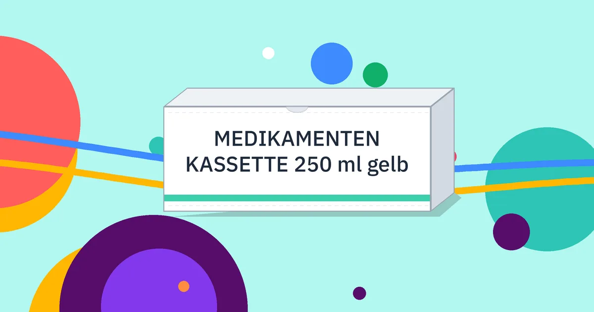 Symbolbild: Packung mit der Aufschrift MEDIKAMENTEN KASSETTE 250 ml gelb (PZN 09153550) – Verfügbarkeit und Bezug in Apotheken in Frankfurt am Main